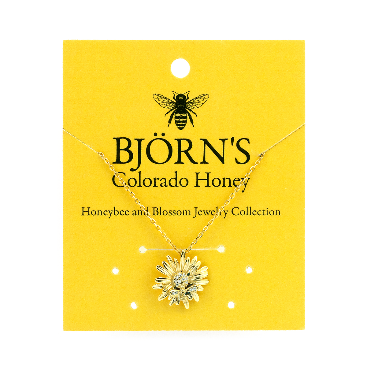 Necklace - Gold Sunflower & Bee - Gold Chain – Björn's Colorado Honey